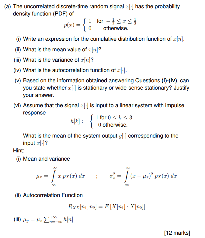 Solved (a) The uncorrelated discrete-time random signal x[⋅] | Chegg.com