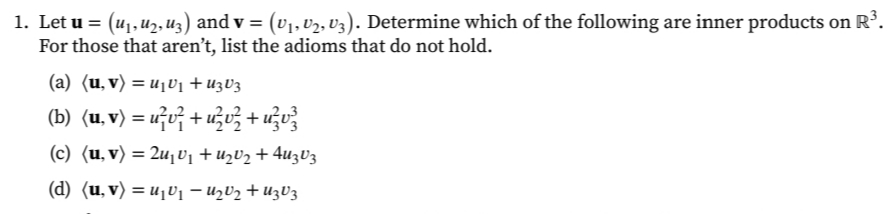 Solved 1. Let u = (uj, uz, uz) and v = (V1, V2, V3). | Chegg.com
