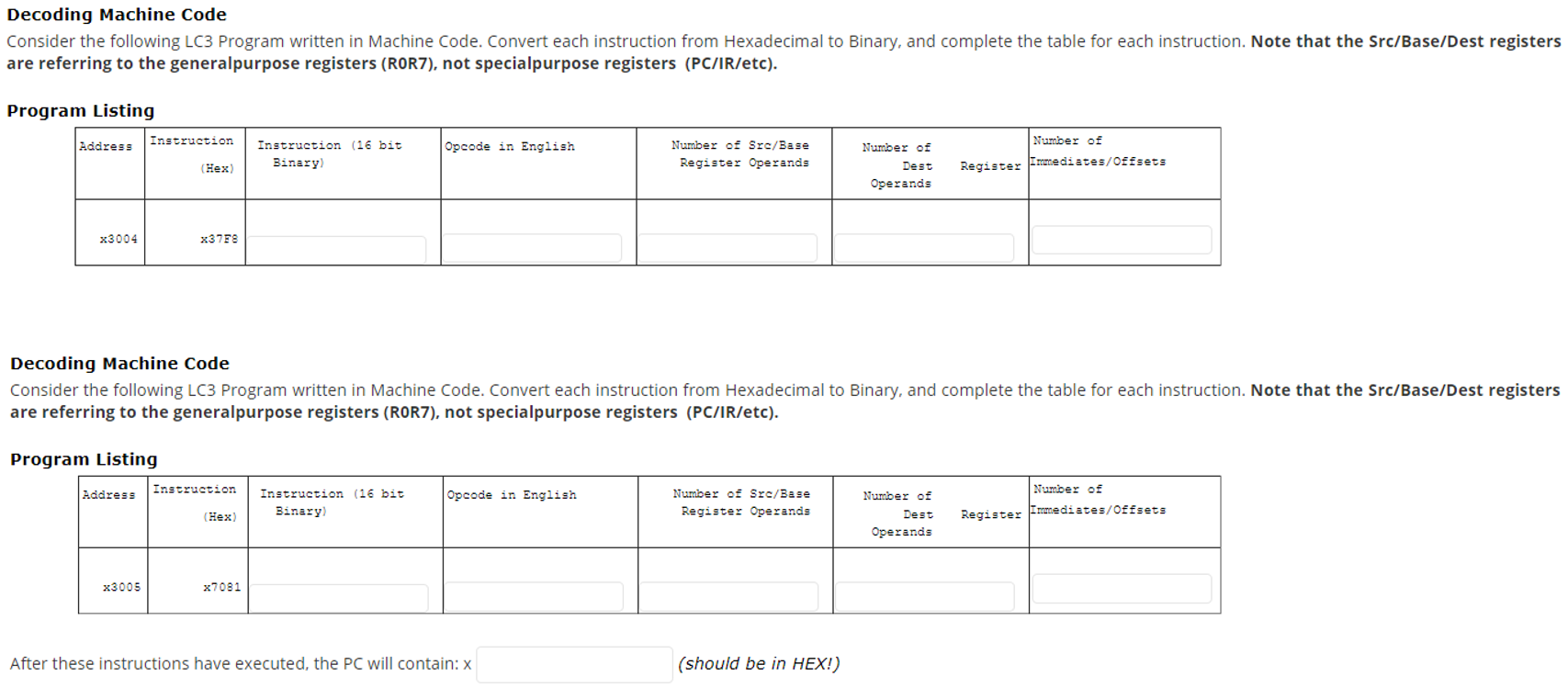 Decoding Machine Code Consider the following LC3 | Chegg.com