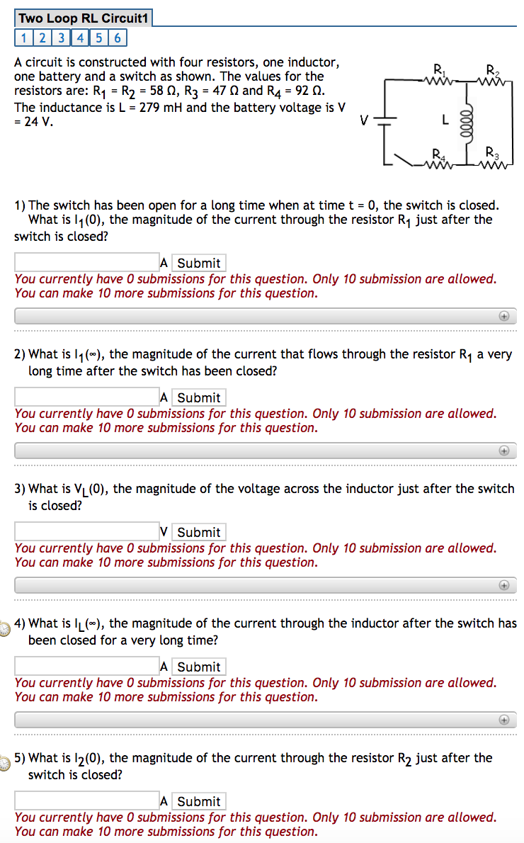 Solved Two Loop RL Circuit1 1 2 3 4 5 6 A circuit is | Chegg.com
