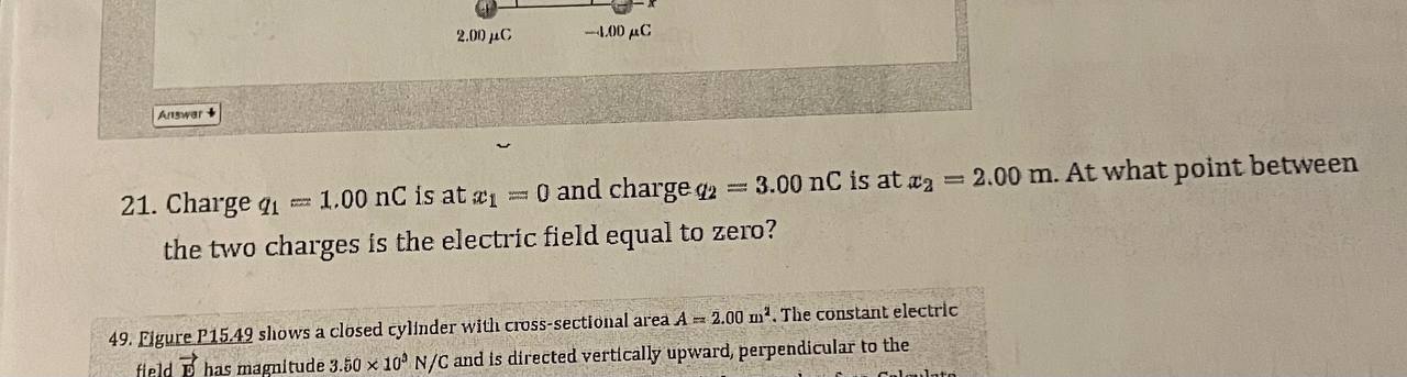 Solved Charge q1=1.00nC ﻿is at x1=0 ﻿and charge q2=3.00nC | Chegg.com