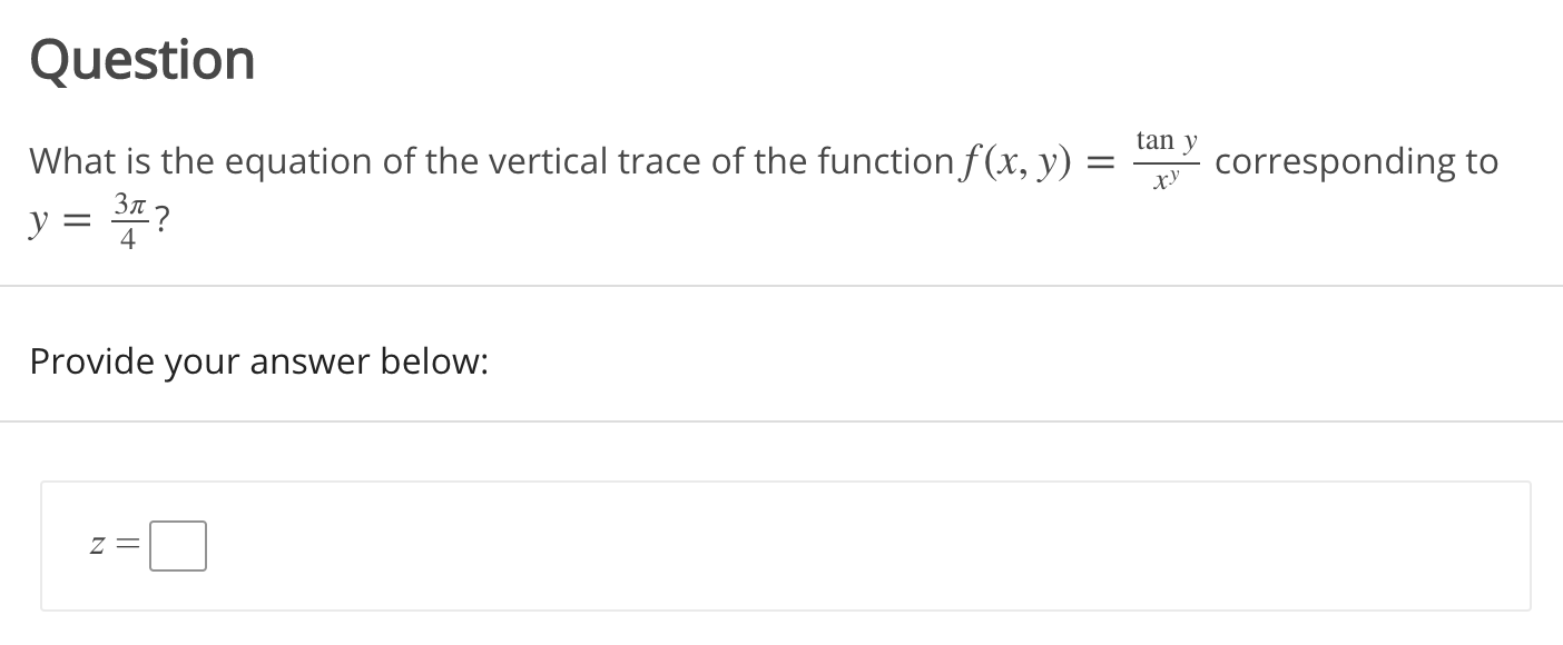 Solved What is the equation of the vertical trace of | Chegg.com