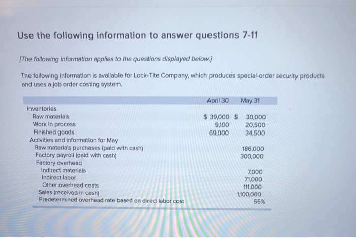Solved Use the following information to answer questions | Chegg.com