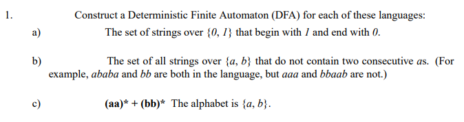 Solved Construct a Deterministic Finite Automaton (DFA) for | Chegg.com | Chegg.com