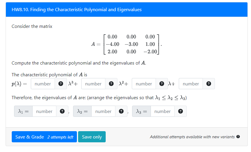 Solved HW8.10. Finding the Characteristic Polynomial and | Chegg.com
