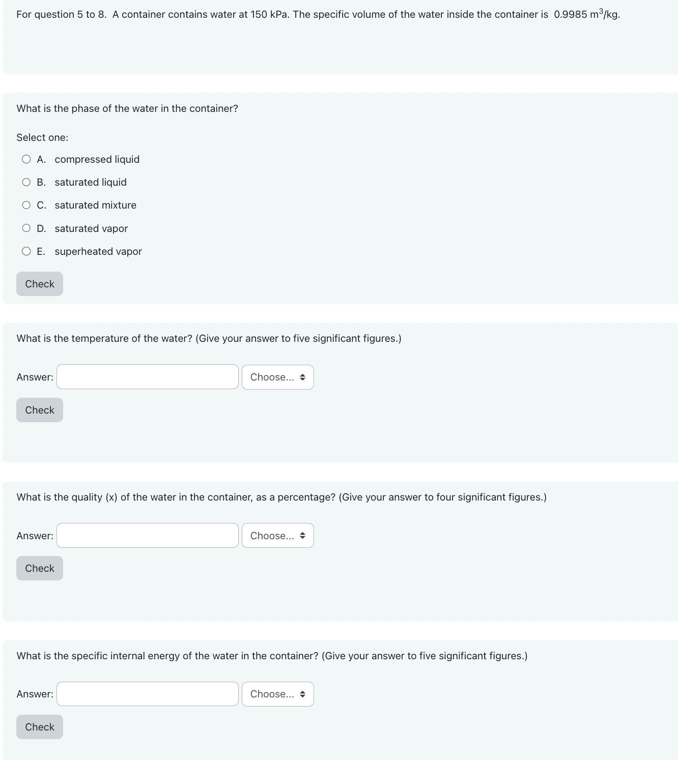 Solved For question 5 to 8 . A container contains water at | Chegg.com