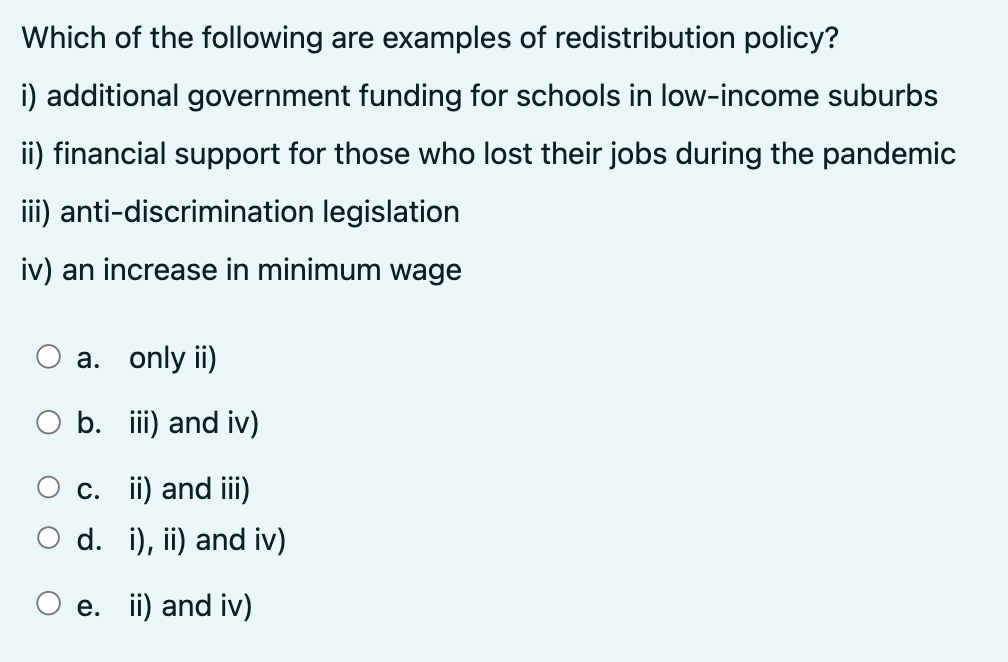 Solved Which of the following are examples of redistribution | Chegg.com