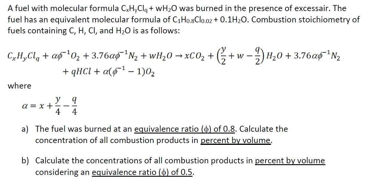 Solved A fuel with molecular formula CxHyClq+wH2O was burned | Chegg.com
