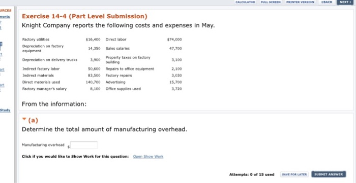 Solved BACK Exercise 14-4 (Part Level Submission) Knight | Chegg.com