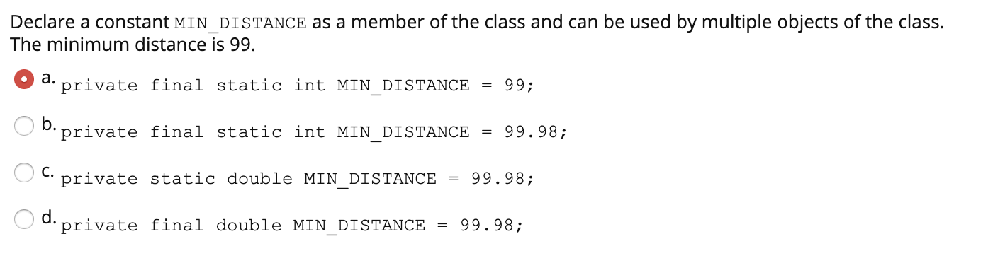 Solved Declare a constant MIN DISTANCE as a member of the | Chegg.com