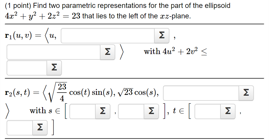 Solved (1 point) Find two parametric representations for the | Chegg.com