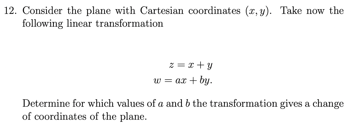 Solved 12. Consider the plane with Cartesian coordinates | Chegg.com