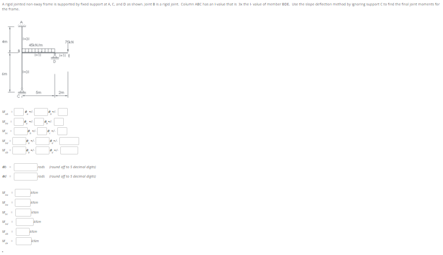 Solved A rigid Jointed non-sway frame is supported by fixed | Chegg.com