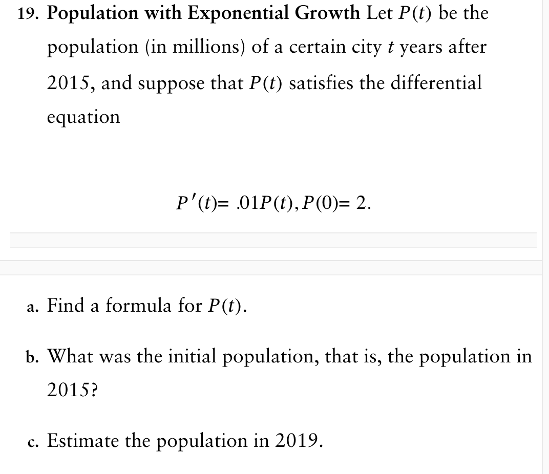 Solved 19. Population with Exponential Growth Let P(t) be | Chegg.com