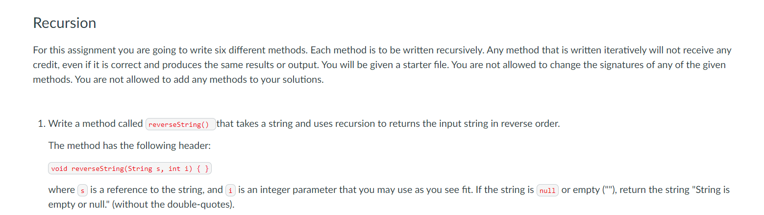 Solved Recursion For this assignment you are going to write | Chegg.com