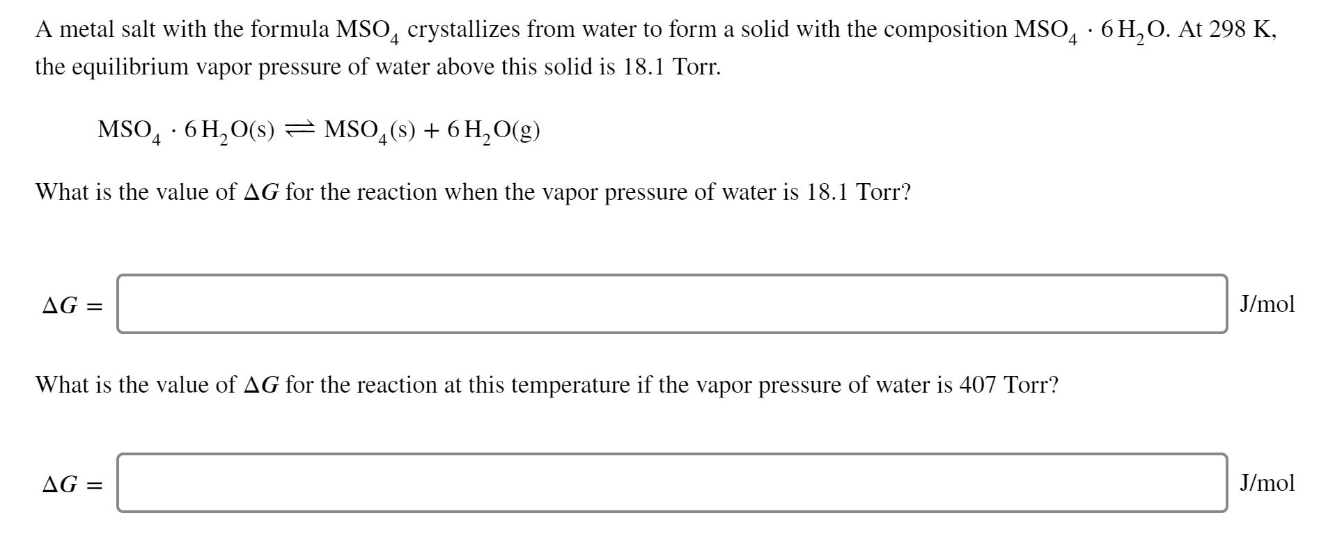 Solved A metal salt with the formula MSO, crystallizes from | Chegg.com