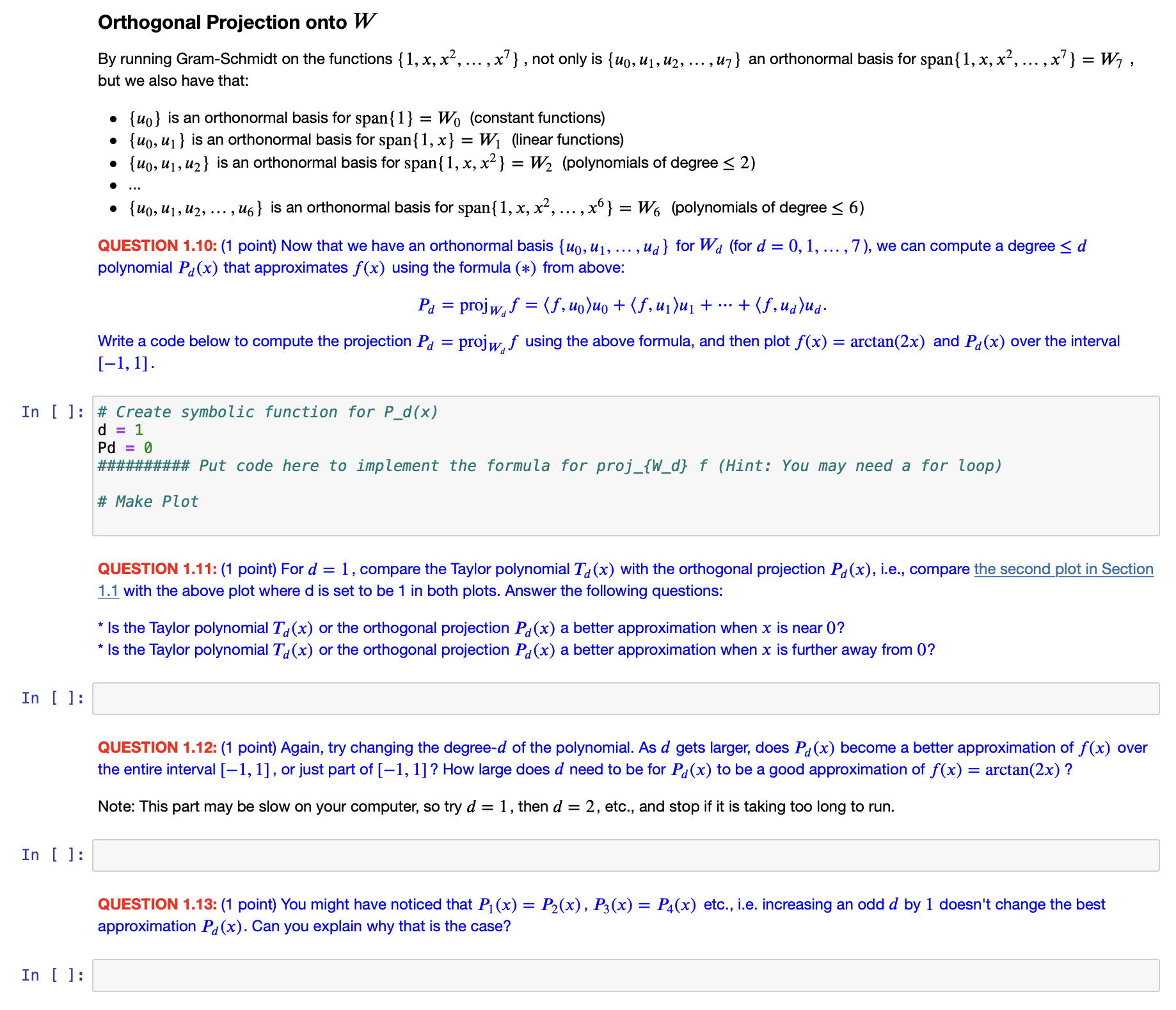 Solved Orthogonal Projection onto WBy running Gram-Schmidt | Chegg.com