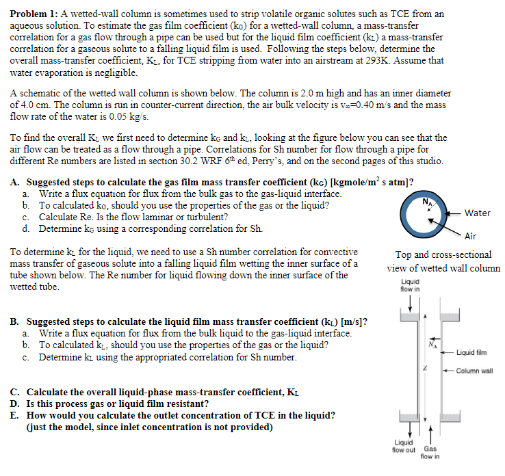 Problem 1: A wetted-wall column is sometimes used to | Chegg.com