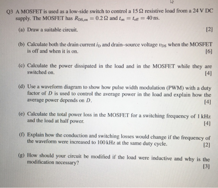 Solved Q3 A MOSFET is used as a low-side switch to control a | Chegg.com