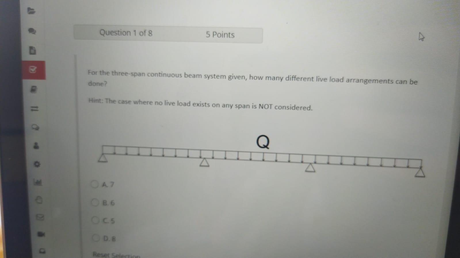Solved Question 1 of 8 5 Points For the three-span | Chegg.com