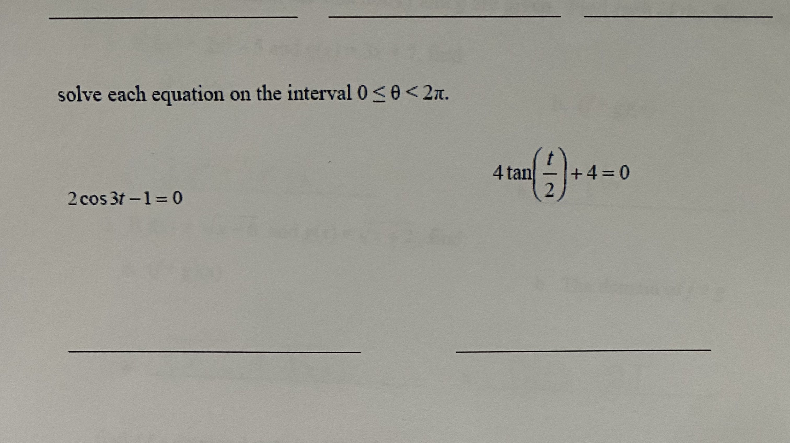 Solved solve each equation on the interval 0≤θ