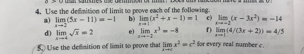 Solved 4. Use the definition of limit to prove each of the | Chegg.com