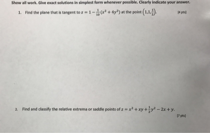 Solved Find the plane that is tangent to z = 1/10 (x^2 + | Chegg.com
