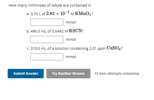 Solved How many millimoles of solute are contained | Chegg.com