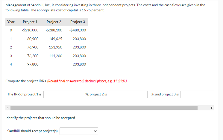 Solved The possible answers for Identifying the projects | Chegg.com