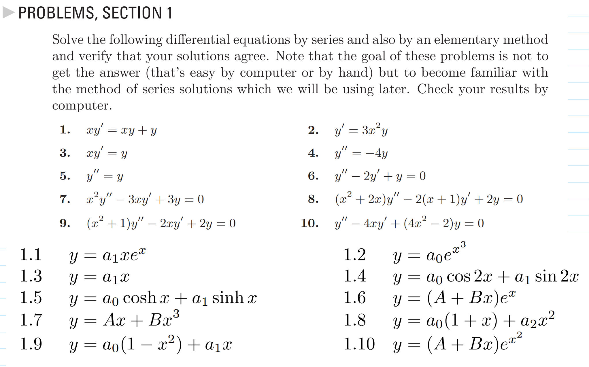 Solved Solve the following differential equations by series | Chegg.com