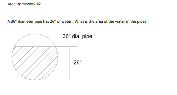 Solved Area Homework #2 A 36" diameter pipe has 26" of | Chegg.com