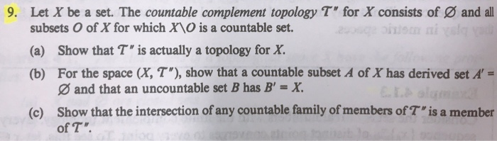 Solved Let X be a set. The countable complement topology T" | Chegg.com