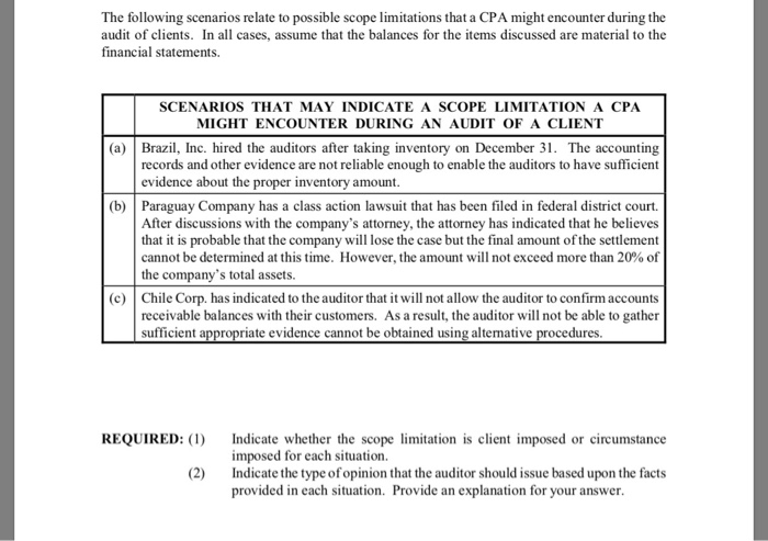 Solved The following scenarios relate to possible scope | Chegg.com