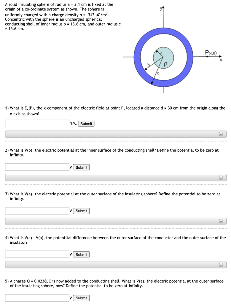 Solved A solid insulating sphere of radius a = 3.1 cm is | Chegg.com
