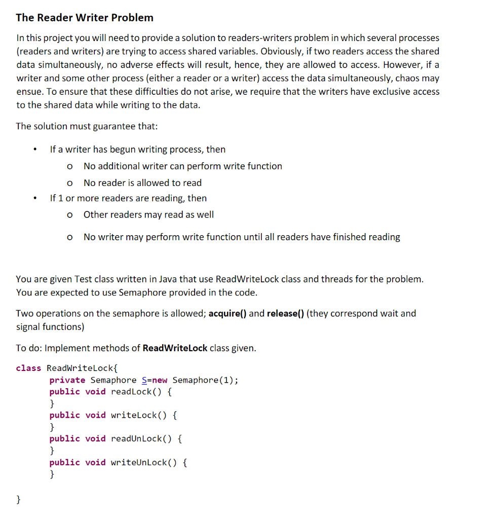 Solved The Reader Writer Problem In this project you will | Chegg.com