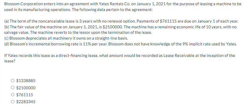 Solved Blossom Corporation enters into an agreement with | Chegg.com