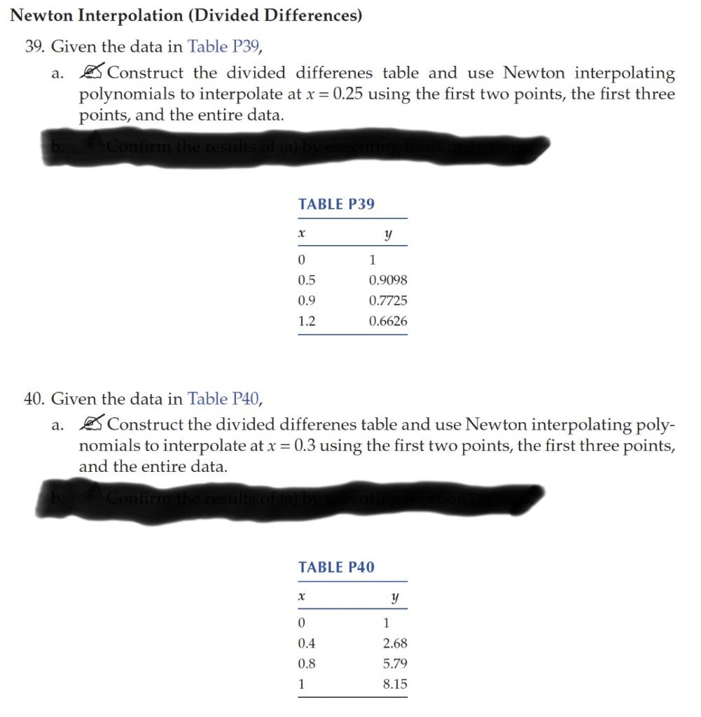 Solved ewton Interpolation (Divided Differences) 39. Given | Chegg.com