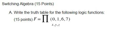 Solved Switching Algebra (15 Points) A. Write the truth | Chegg.com
