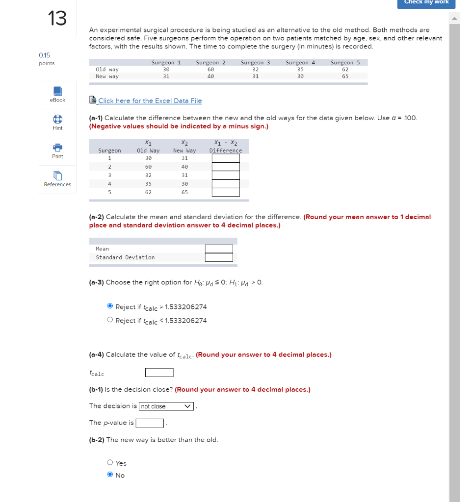 Solved Check my work 13 An experimental surgical procedure | Chegg.com