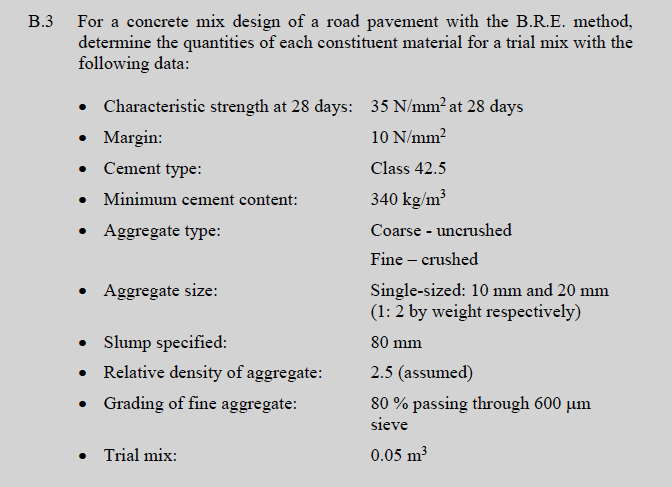 Solved B.3 For a concrete mix design of a road pavement with | Chegg.com