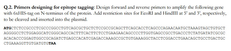 Solved Q.2. Primers designing for epitope tagging: Design | Chegg.com