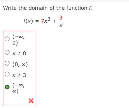 Solved Write the domain of the function f. f(x)=7x3+x3 (−∞, | Chegg.com