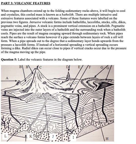 Solved PART 3: VOLCANIC FEATURES When magma chambers extend | Chegg.com