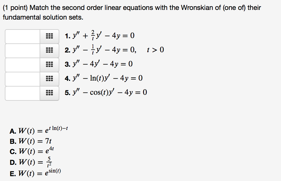 Solved (1 point) Match the second order linear equations | Chegg.com