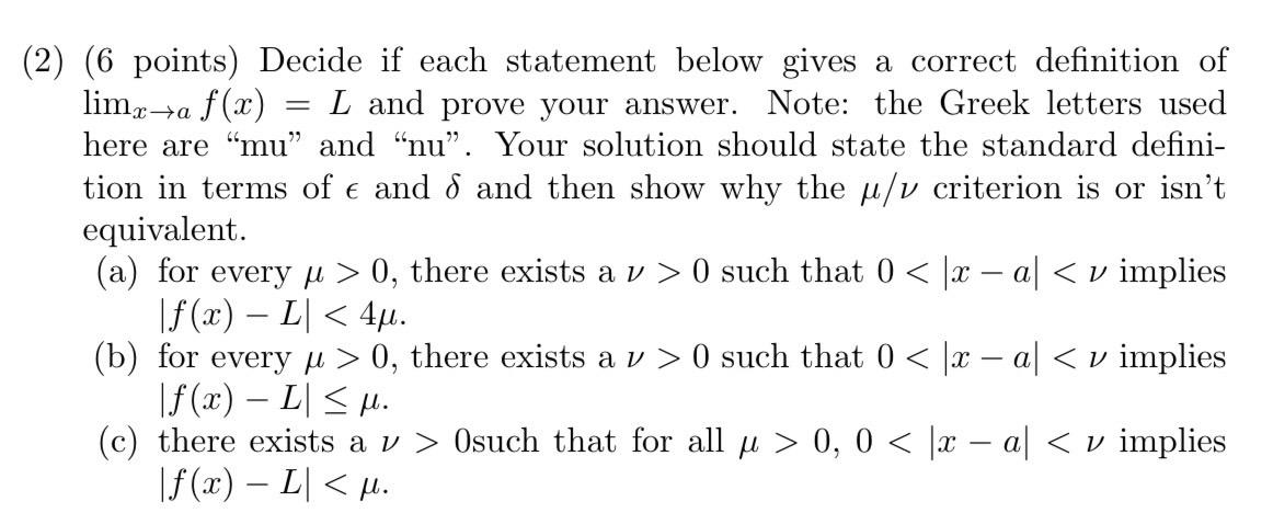 Solved 2) (6 points) Decide if each statement below gives a | Chegg.com