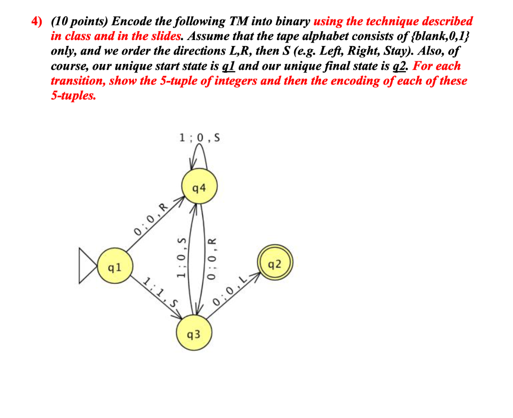 Solved (10 points) Encode the following TM into binary using | Chegg.com