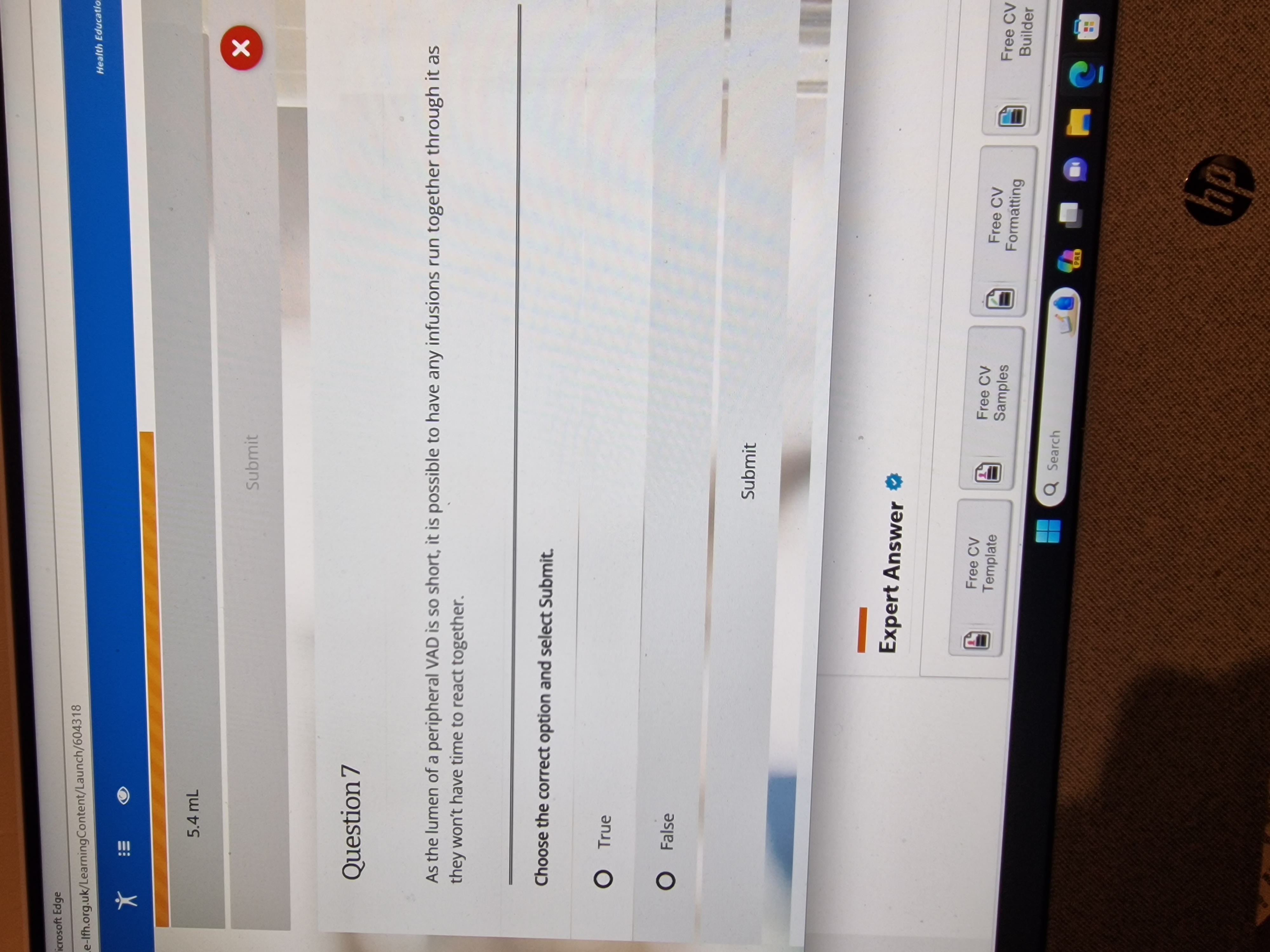 Solved Question7As the lumen of a peripheral VAD is so | Chegg.com