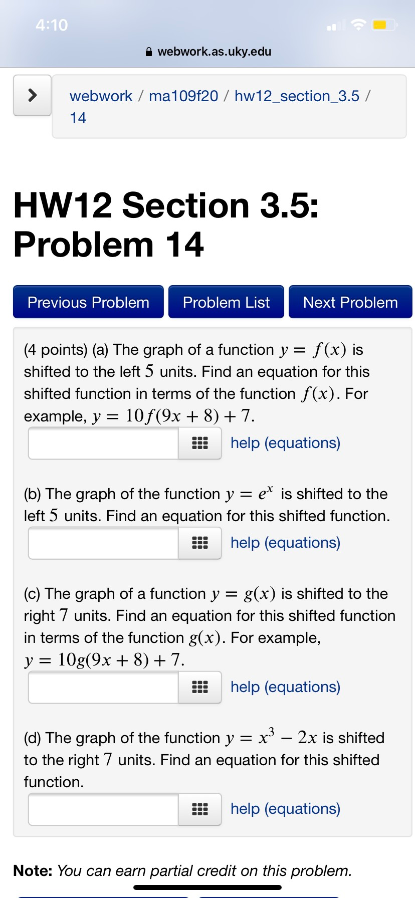 Solved 4:10 webwork.as.uky.edu > webwork / ma109f20 / | Chegg.com