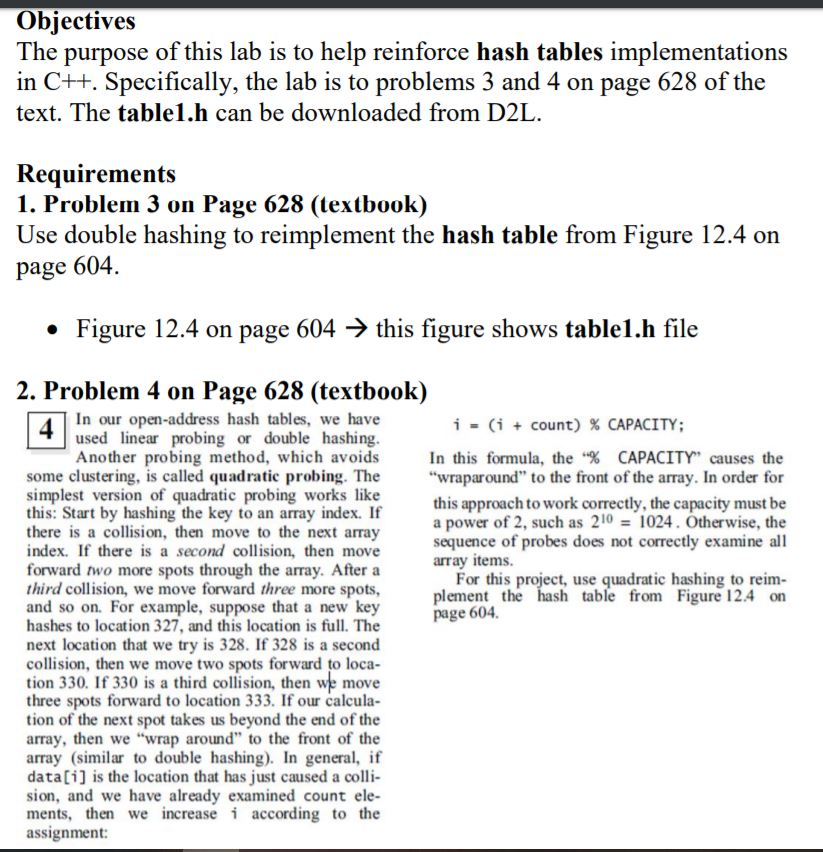 This is the only file given called table.h. Code | Chegg.com