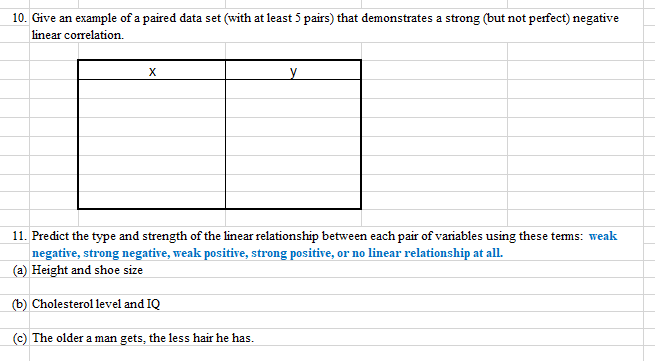 Solved 10. Give an example of a paired data set (with at | Chegg.com